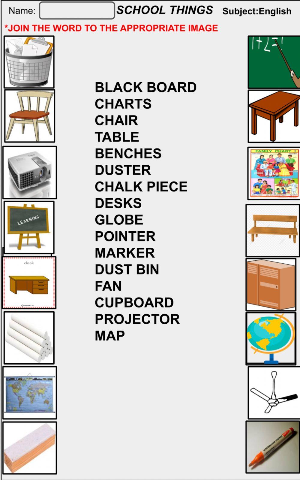 School things j interactive activity for 1st | Live Worksheets