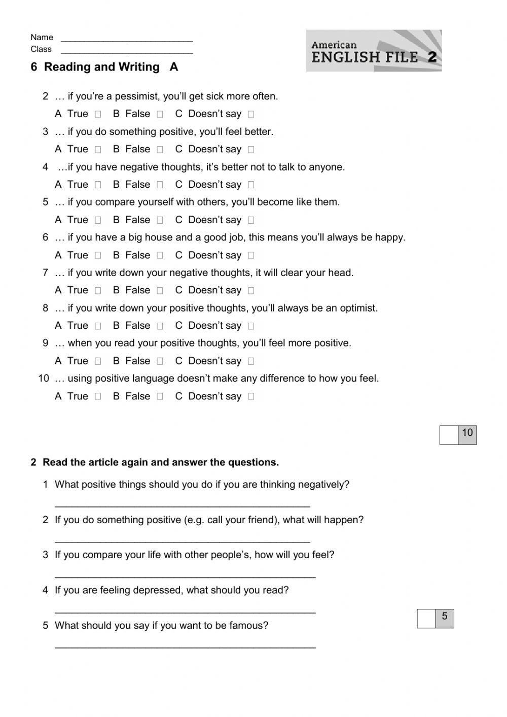 AEF 2 File 6 test online exercise for | Live Worksheets