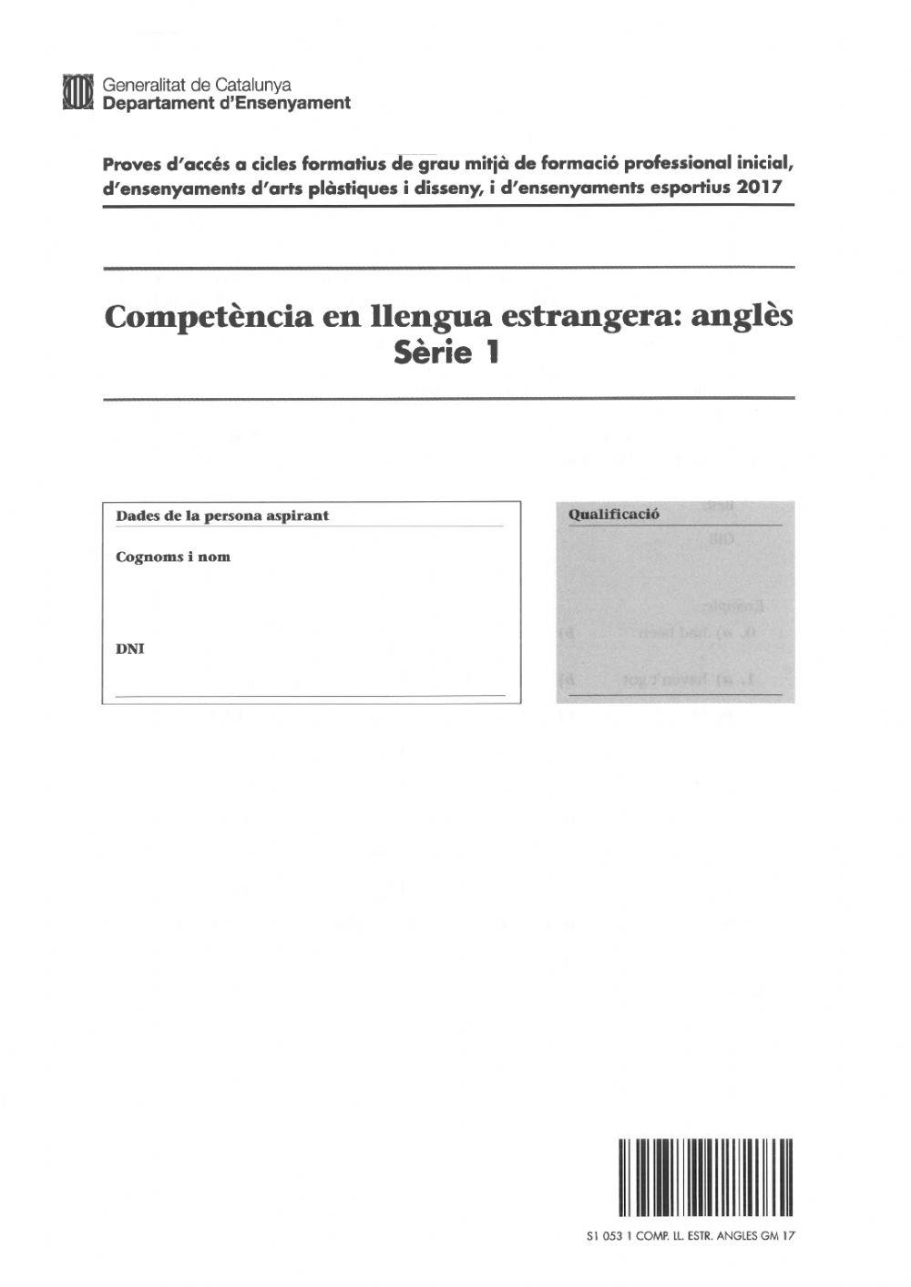 Proves accés cicles anglès 2017 worksheet | Live Worksheets