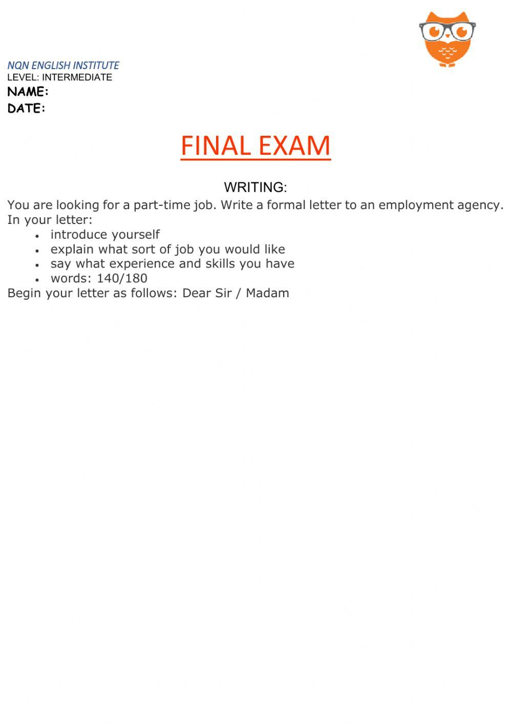 FINAL EXAM INTERMEDIATE online exercise for | Live Worksheets