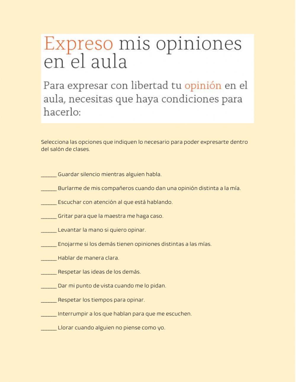 Expreso mis opi… | Free Interactive Worksheets | 585792