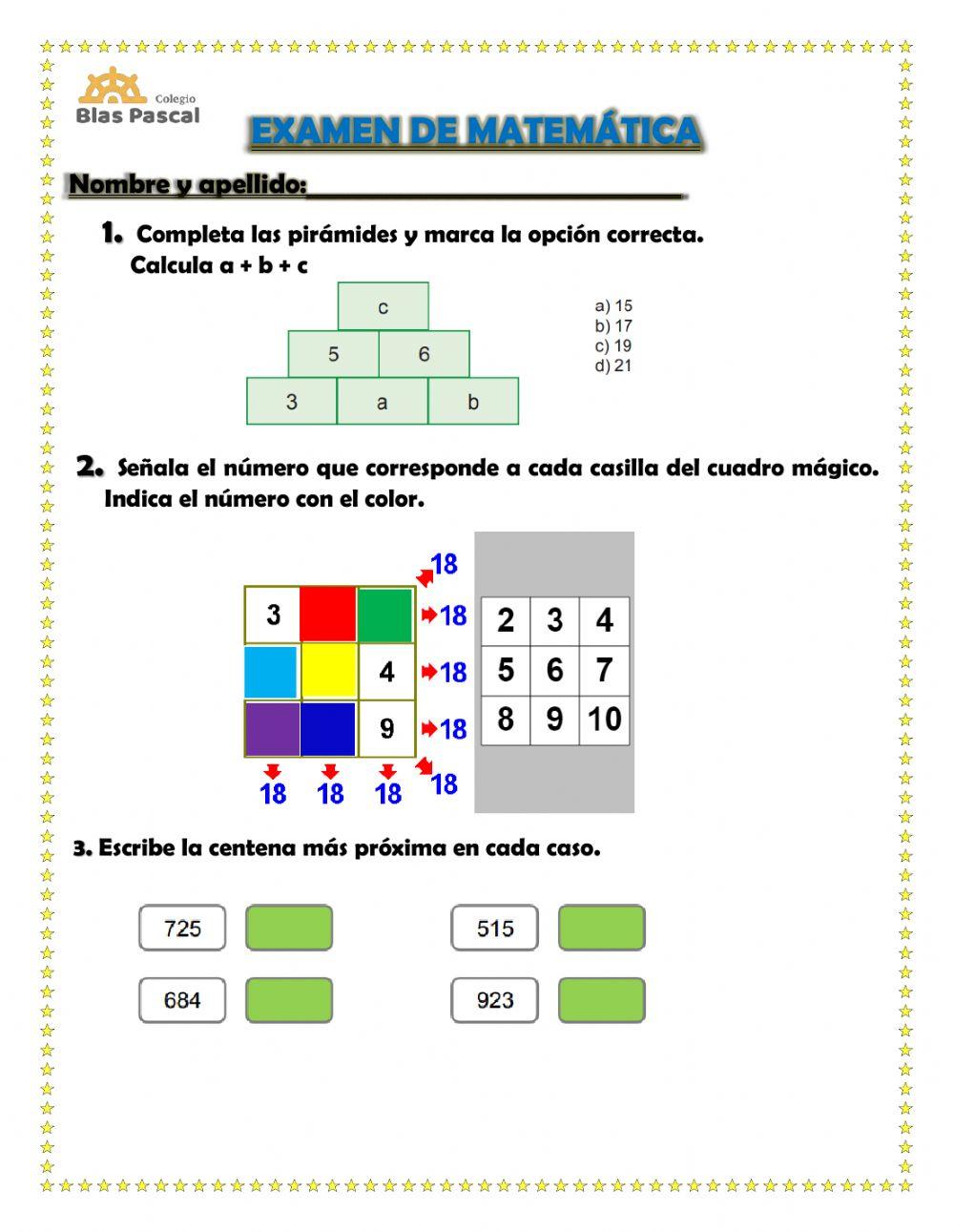 Examen de 3er grado 585944 | fatima milagros quine lopez