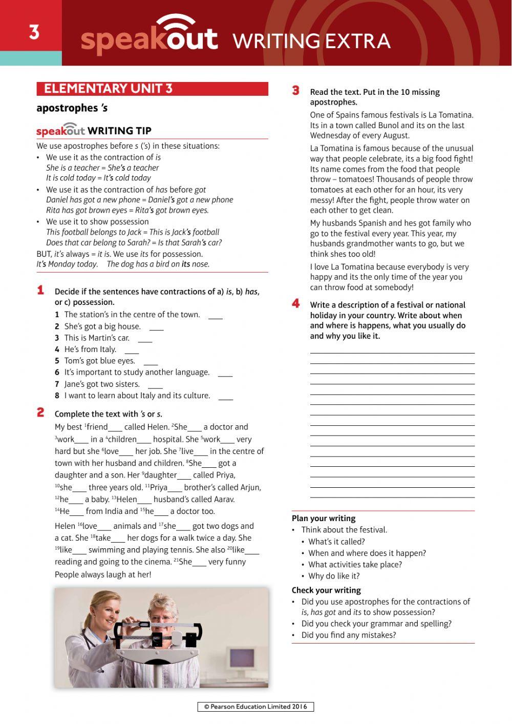 Speak Out - Elementary - Unit 3 - People - Extra Writing online ...