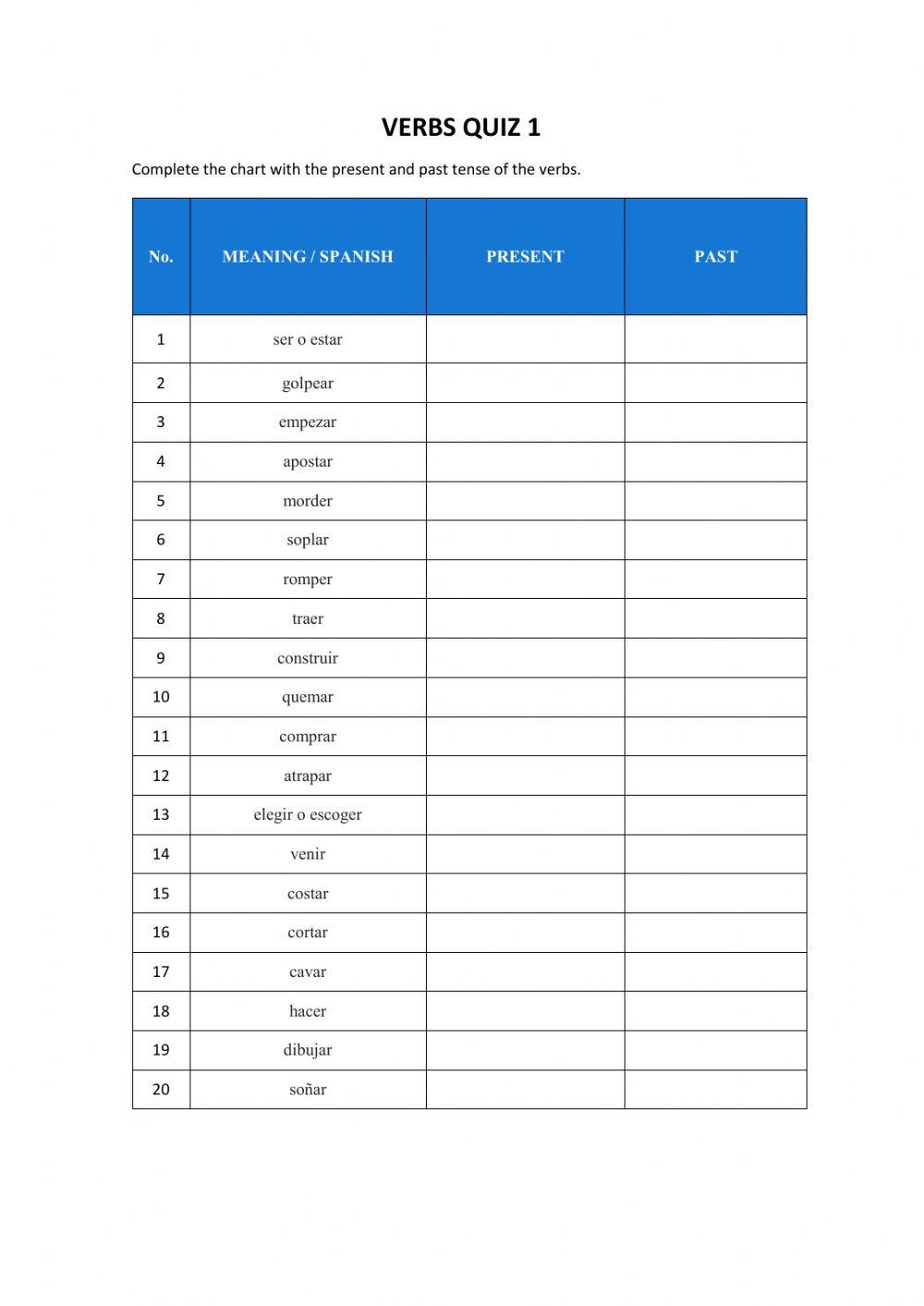 Verbs present - past worksheet | Live Worksheets
