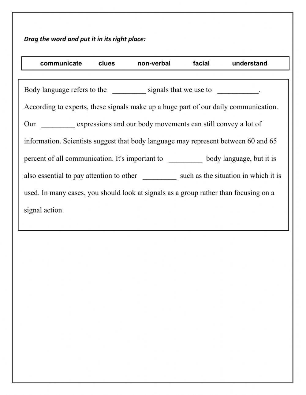 Unit 1 Body language 4543677 | ibrahim | Live Worksheets