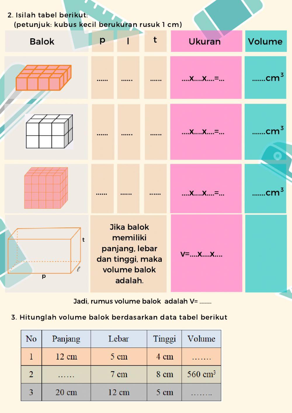 Volume Bangun Ruang Balok 1 worksheet | Live Worksheets