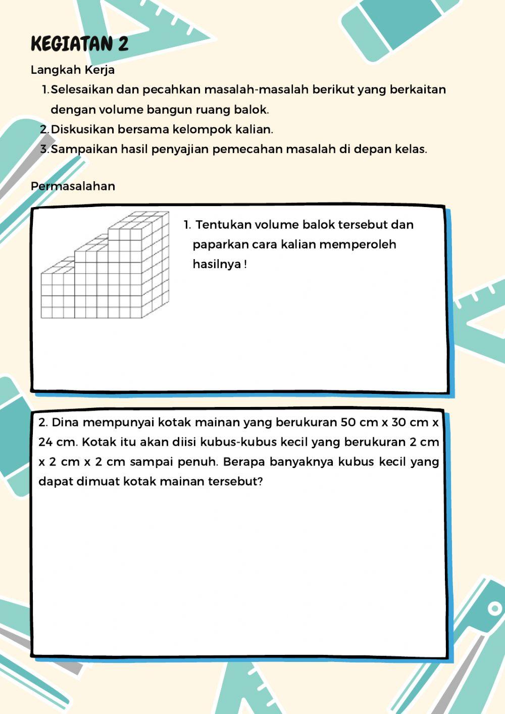Volume Bangun Ruang Balok 1 worksheet | Live Worksheets