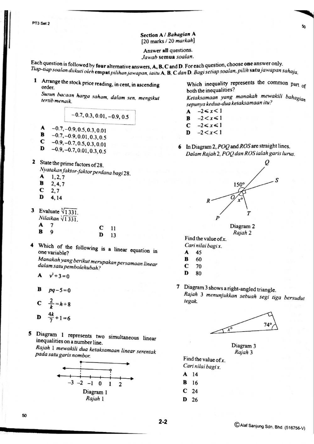 Math PT3 Bhg A worksheet | Live Worksheets