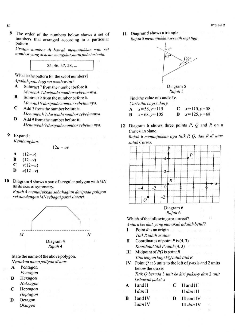 Math PT3 Bhg A worksheet | Live Worksheets