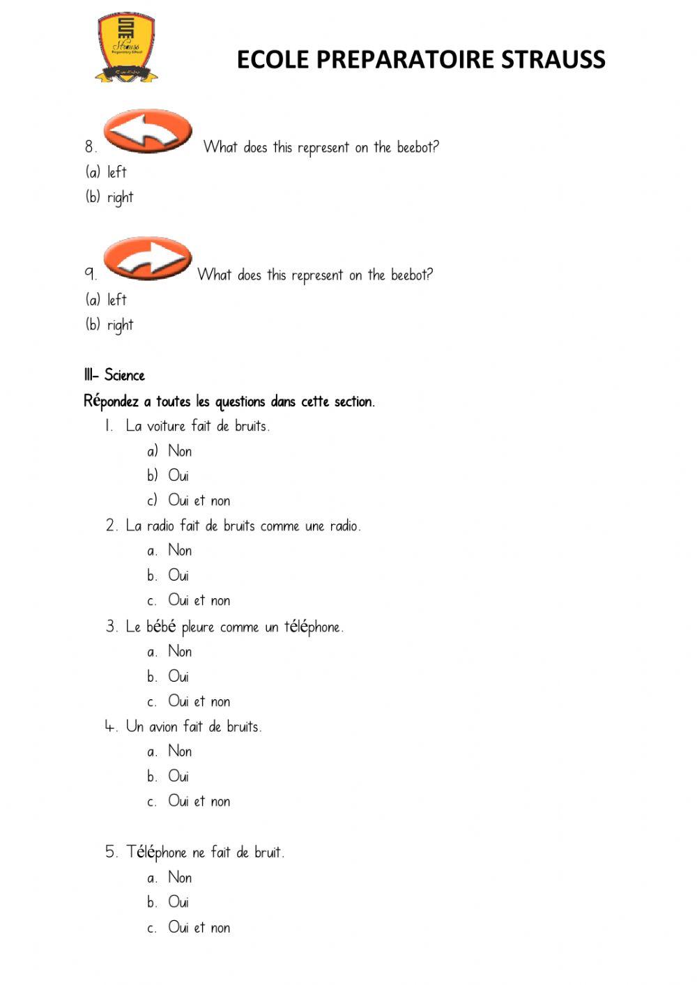 Understanding of the world test worksheet | Live Worksheets