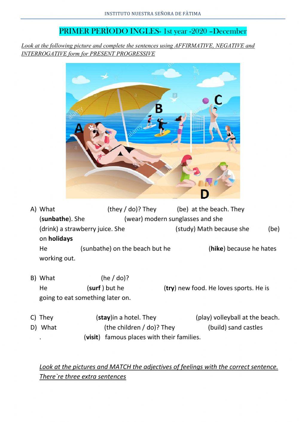 Present continuous and vocabulary worksheet | Live Worksheets