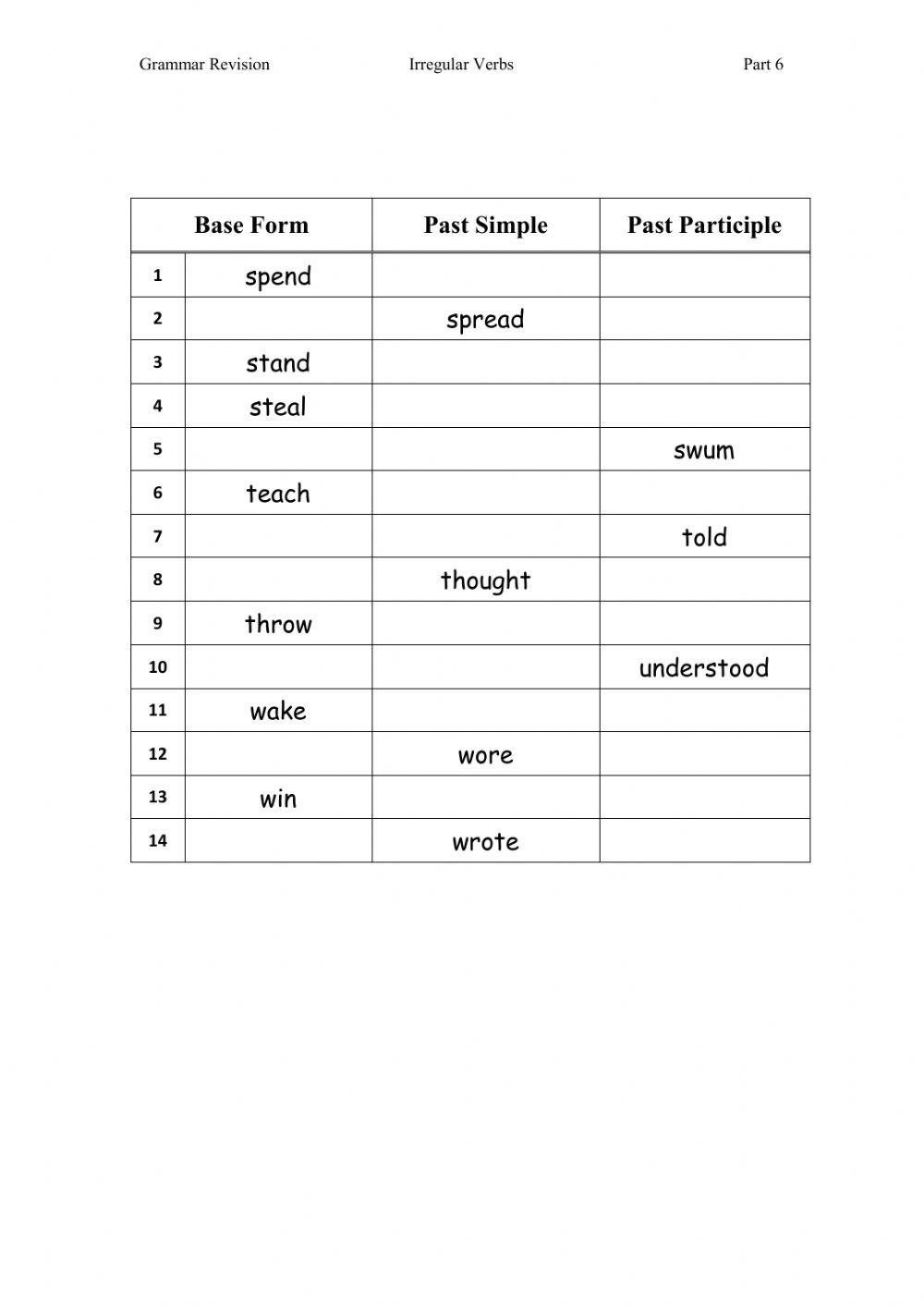 Irregular Verbs 6 online worksheet | Live Worksheets