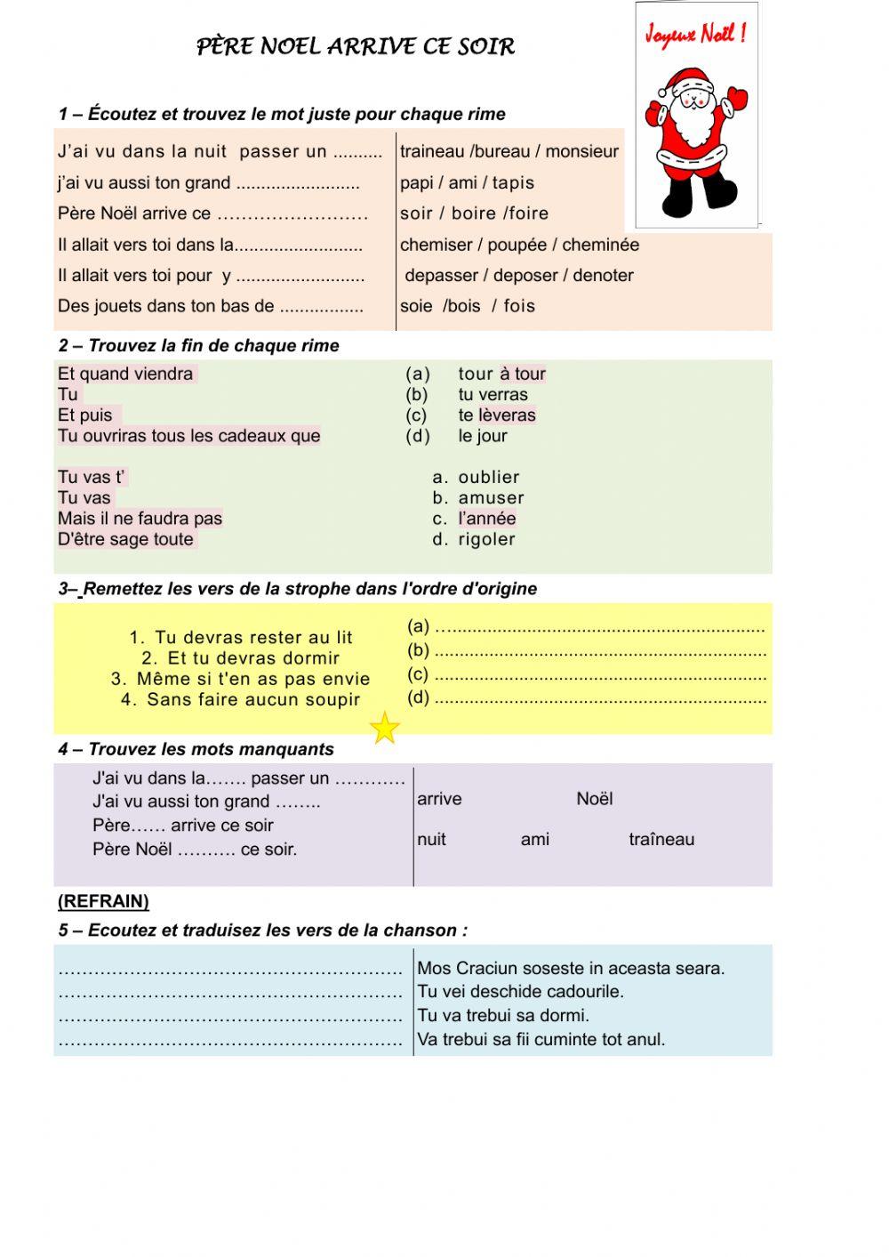 Père Noël arrive ce soir worksheet | Live Worksheets