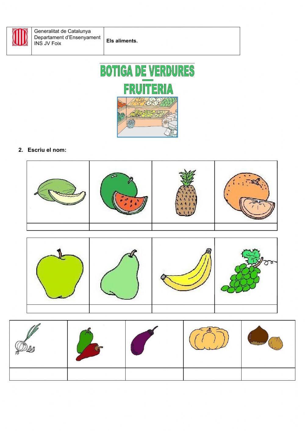 Els aliments. | Free Interactive Worksheets | 587926