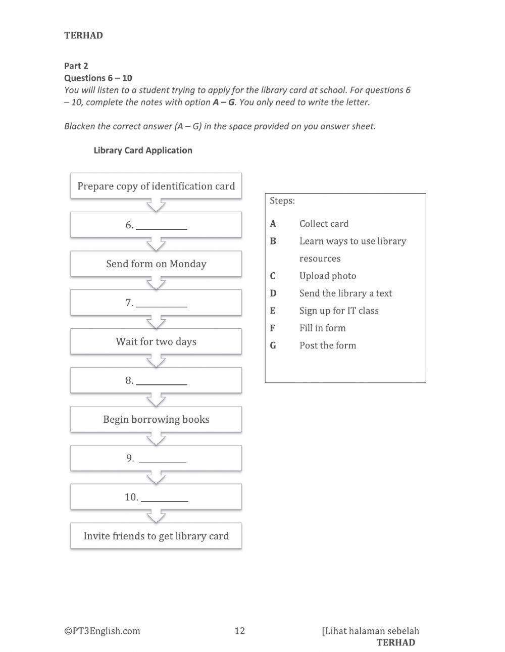 PBD listening test1 - SMKBSB worksheet | Live Worksheets