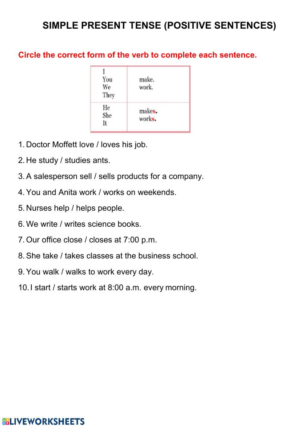 588759 | Present Simple Tense (Affirmative Sentences) HL