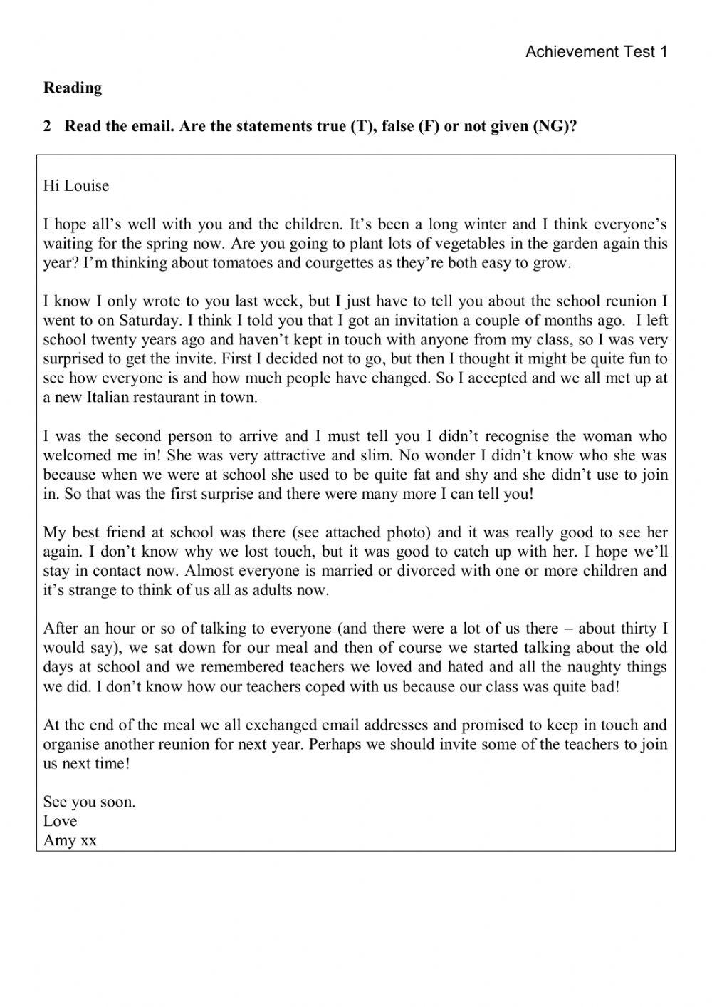 Achievement Test 1 worksheet | Live Worksheets