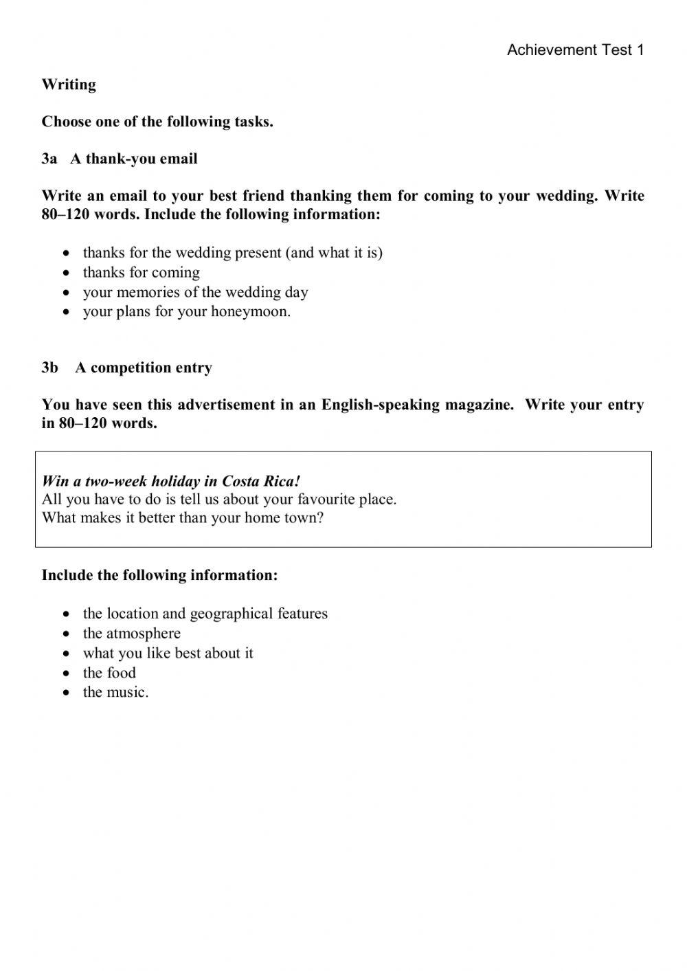 Achievement Test 1 worksheet | Live Worksheets
