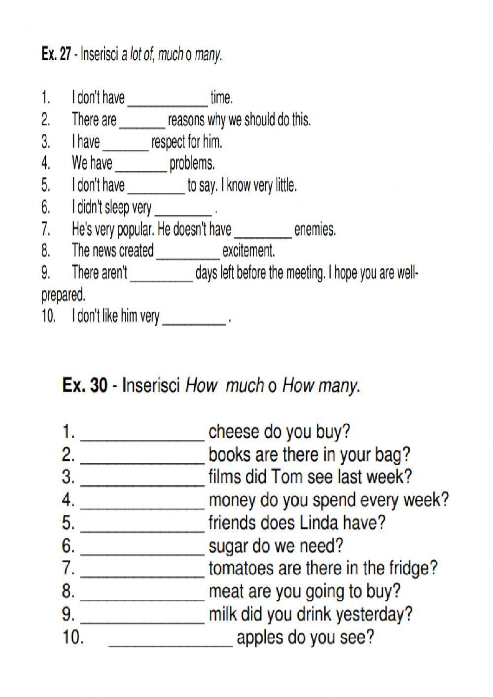 A lot of, much many worksheet | Live Worksheets