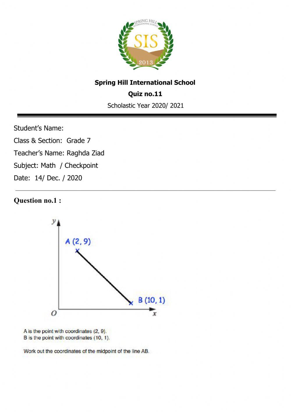 midpoints worksheet