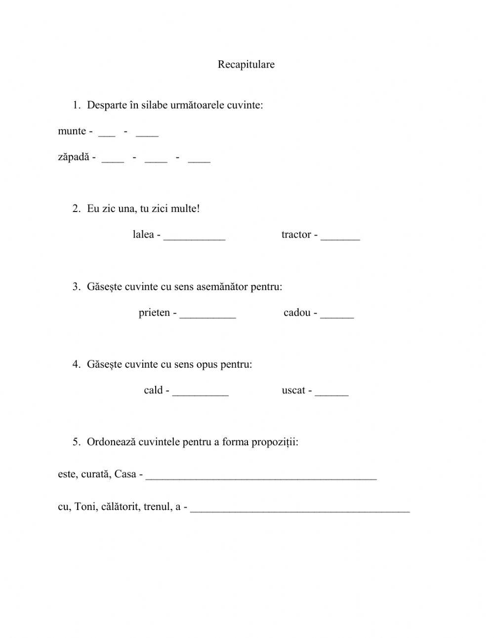 Recapitulare clr 1 worksheet | Live Worksheets