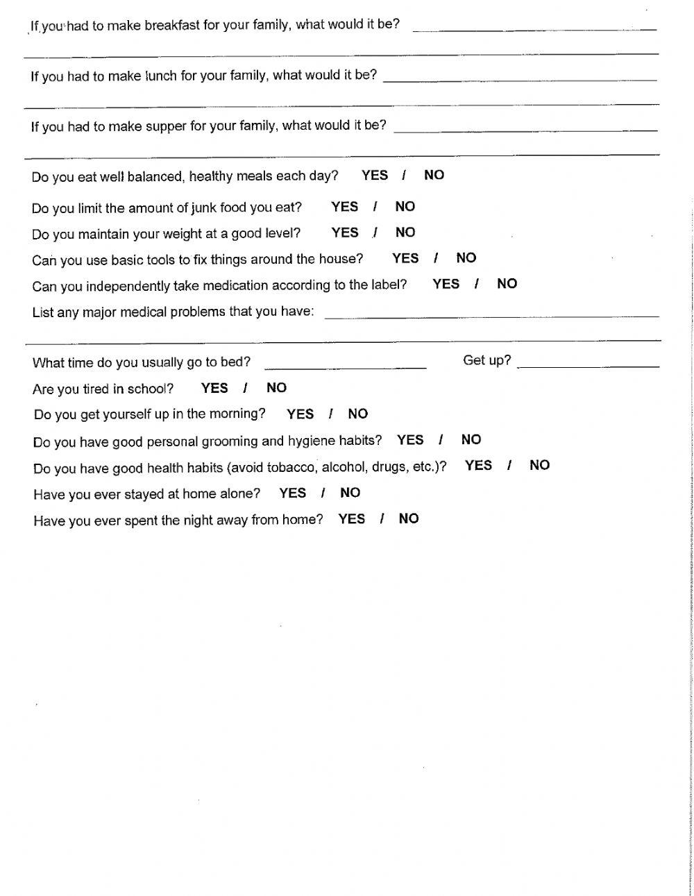 Transition Inventory Assessment worksheet | Live Worksheets