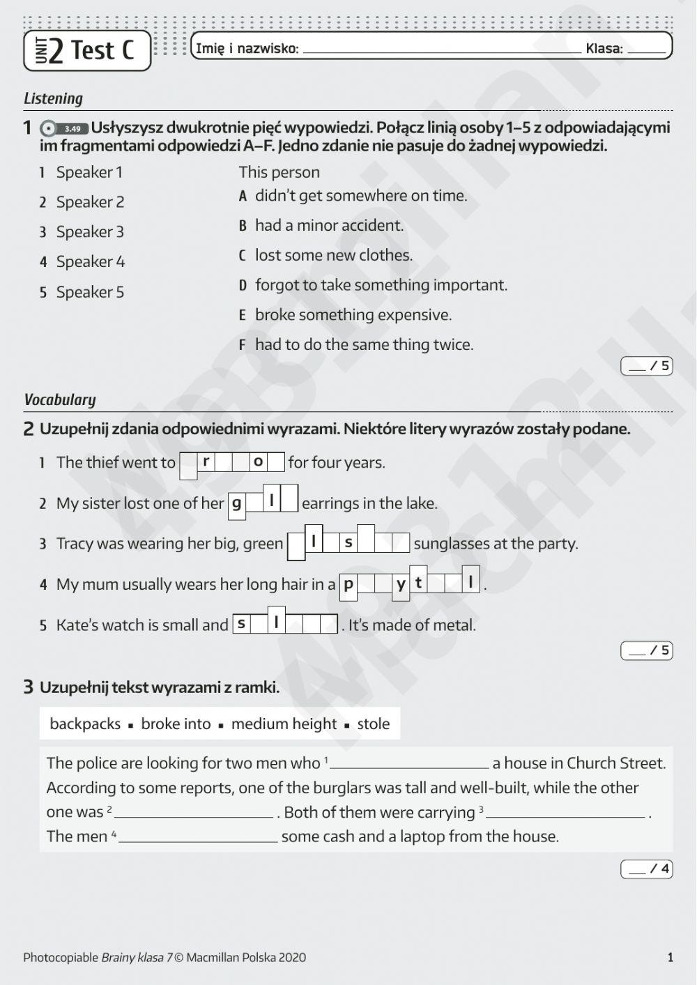 klasa 7 unit 2 | Free Interactive Worksheets | 4550081