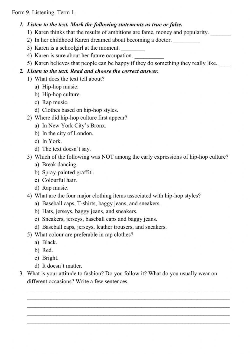 591051 | Listening | Tetiana Hrushka | LiveWorksheets