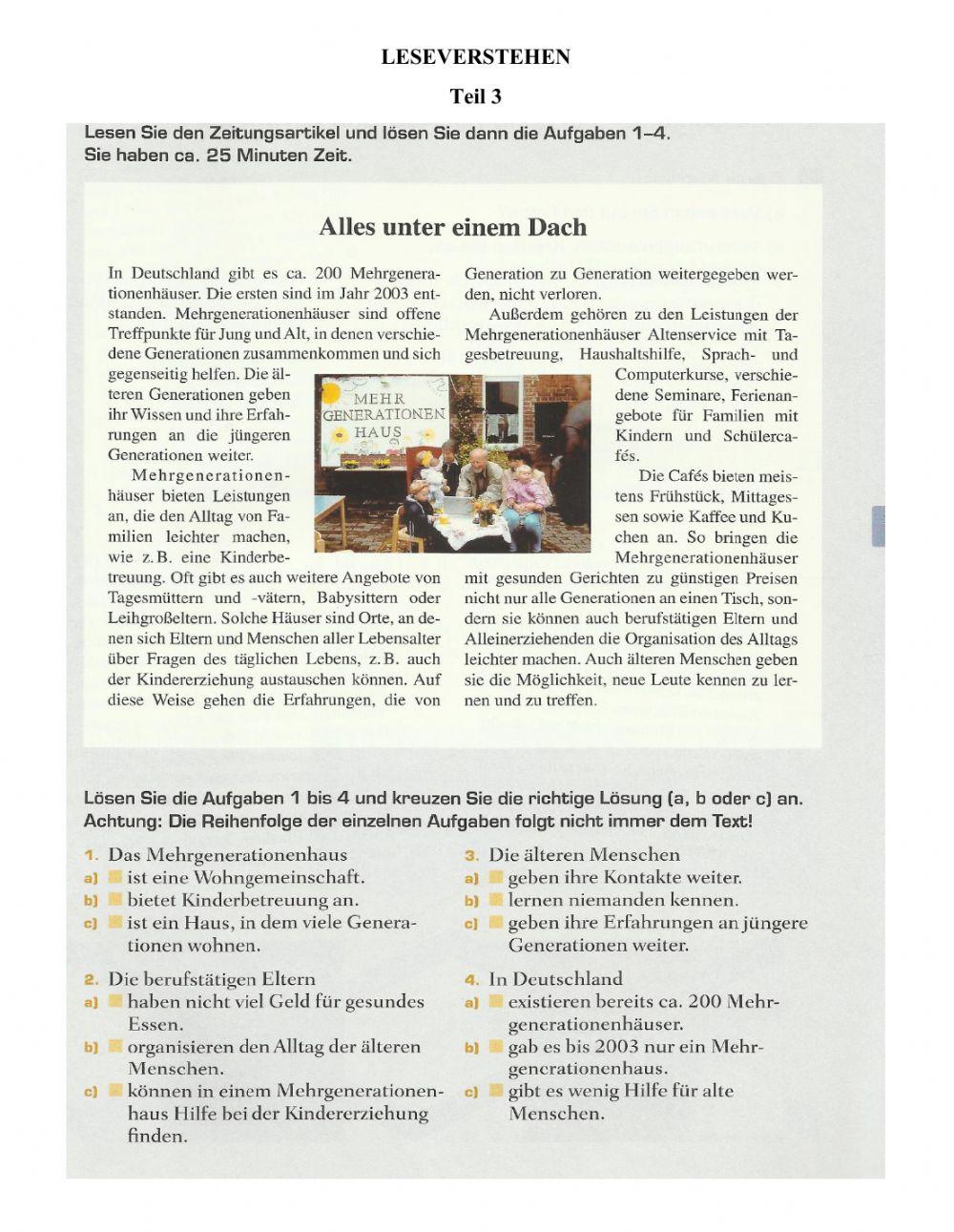 Leseverstehen 3 online exercise for | Live Worksheets