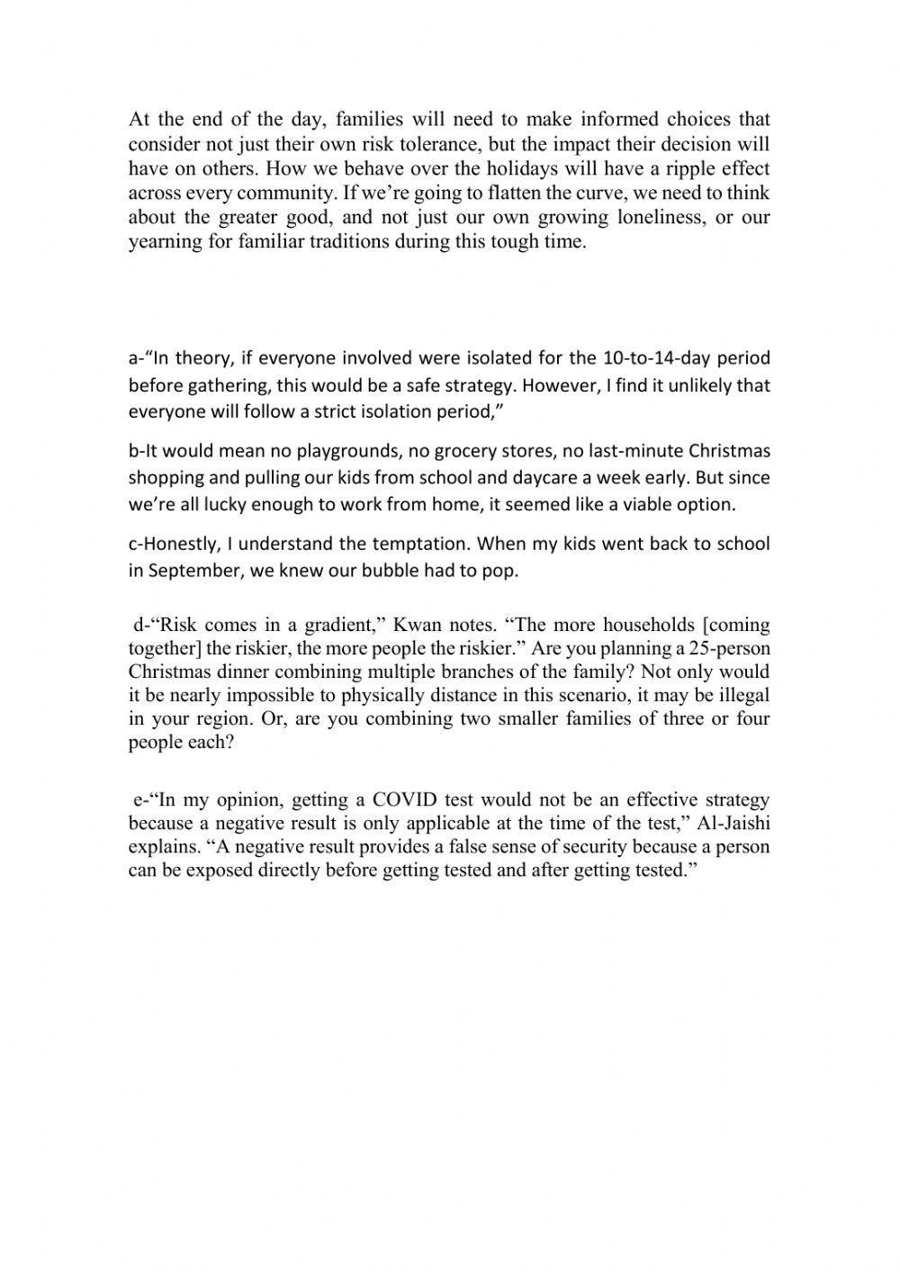 READING COMPREHENSION- WRITTEN EXPRESSION 1- MAKE-UP DEC 16th. online ...