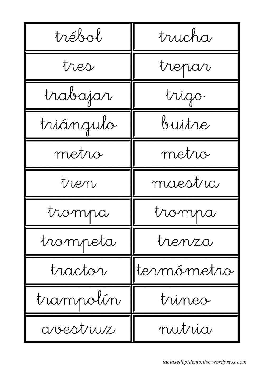 Palabras con la trabada -tr- worksheet | Live Worksheets