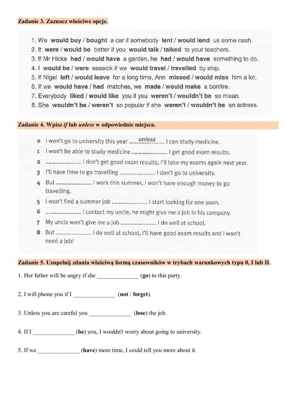 Tryby warunkowe | Free Interactive Worksheets | 592472