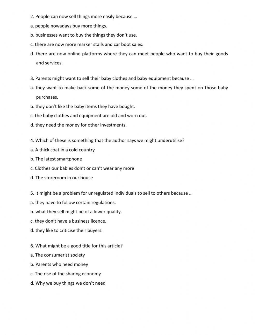 The Sharing Economy online exercise for | Live Worksheets