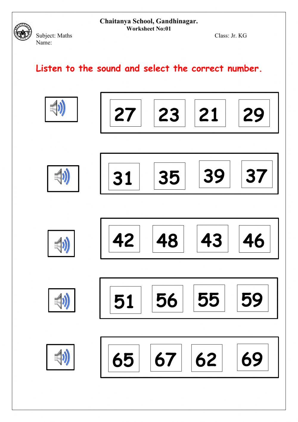 Maths-Listen to sound and select correct number online exercise for ...