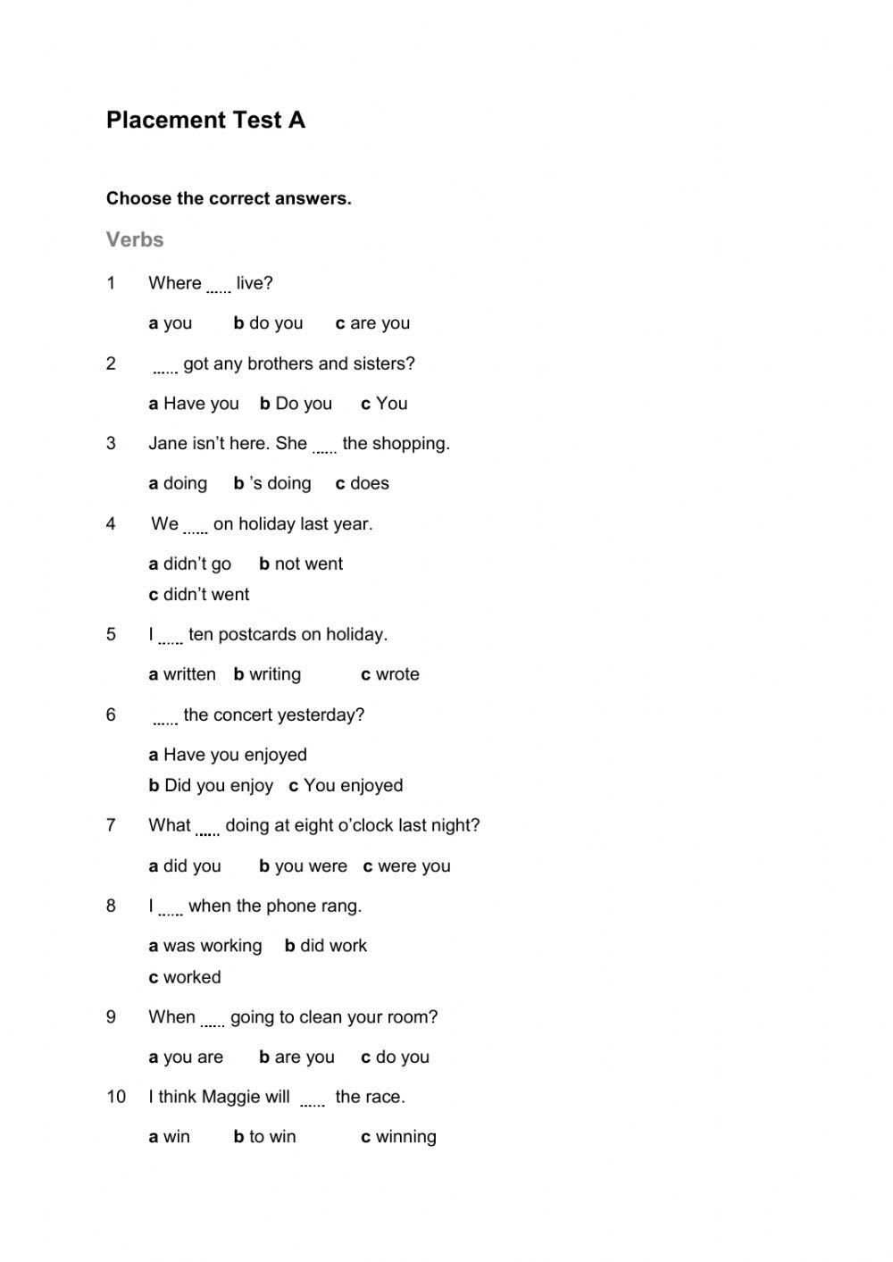 Placement test … | Free Interactive Worksheets | 6324104