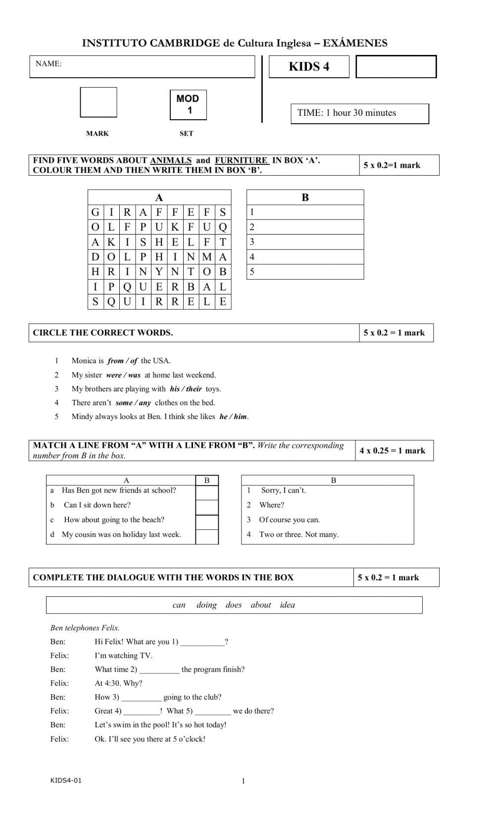 PRE-TEENS MOCK EXAM (EXTRA) online exercise for | Live Worksheets
