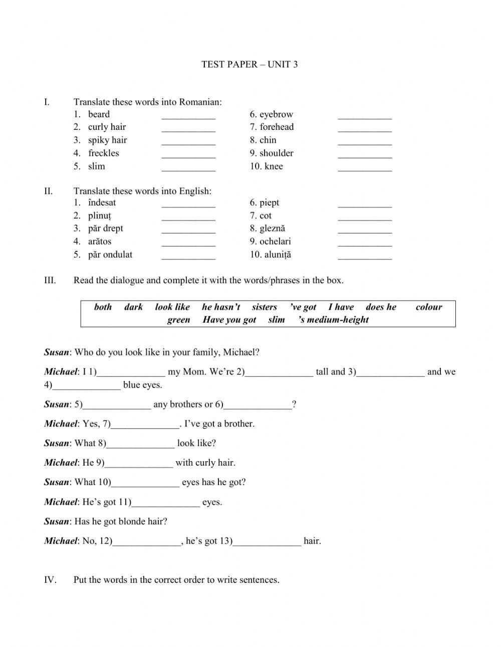 Test Paper unit 3 593322 | cristiana_73 | Live