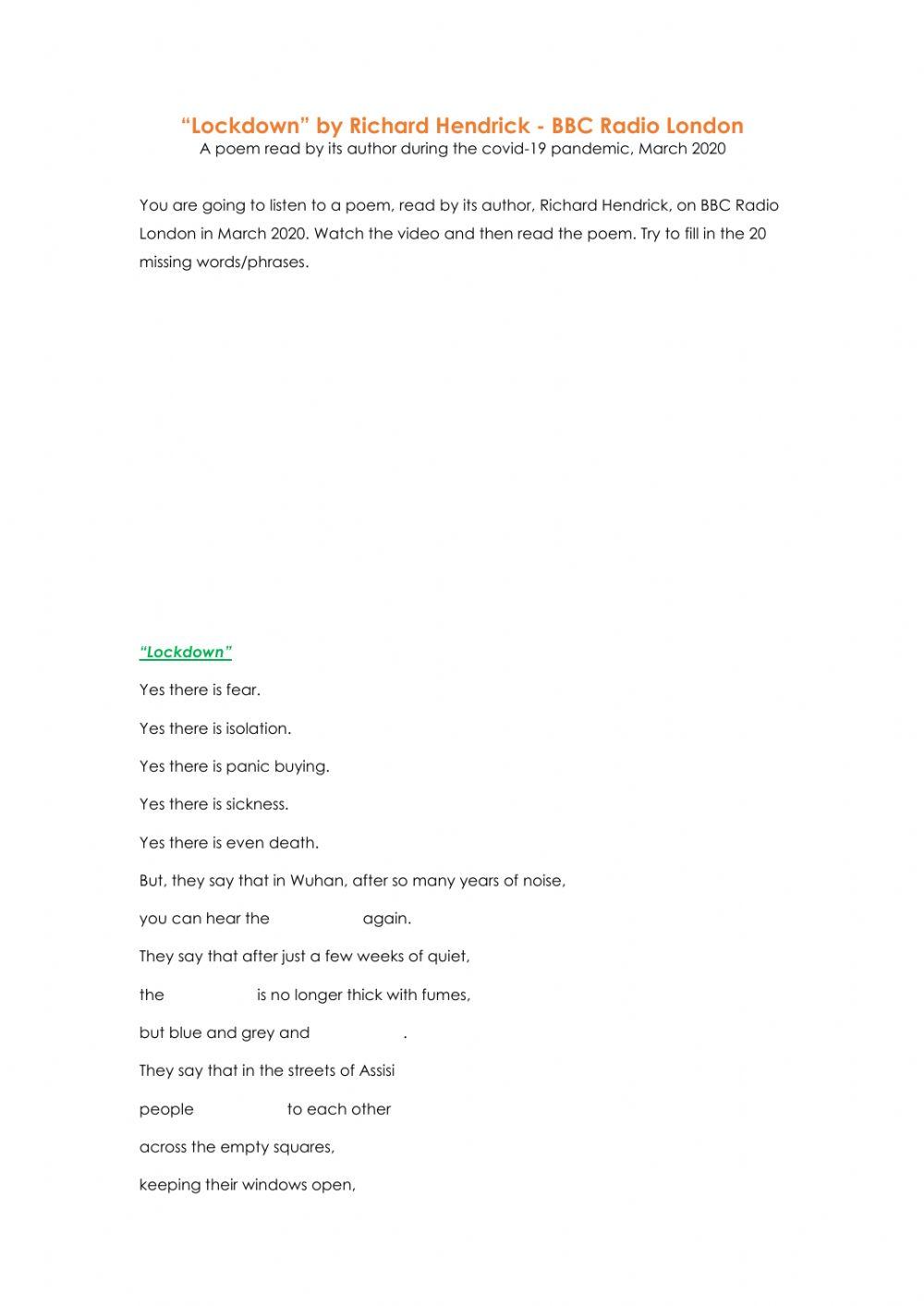 Lockdown interactive worksheet | Live Worksheets