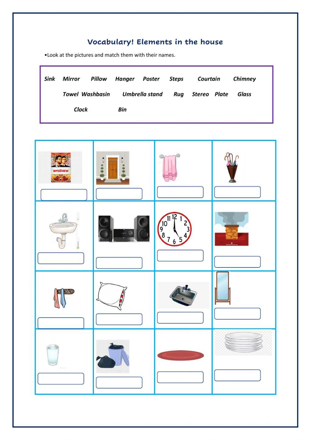 Elements of a house worksheet | Live Worksheets