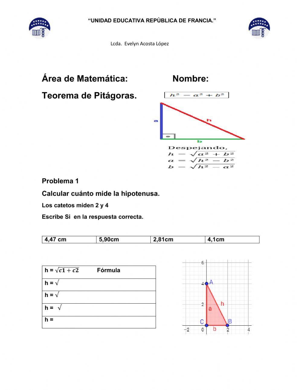 Teorema De Pitágoras Matemáticas Exercise Live Worksheets