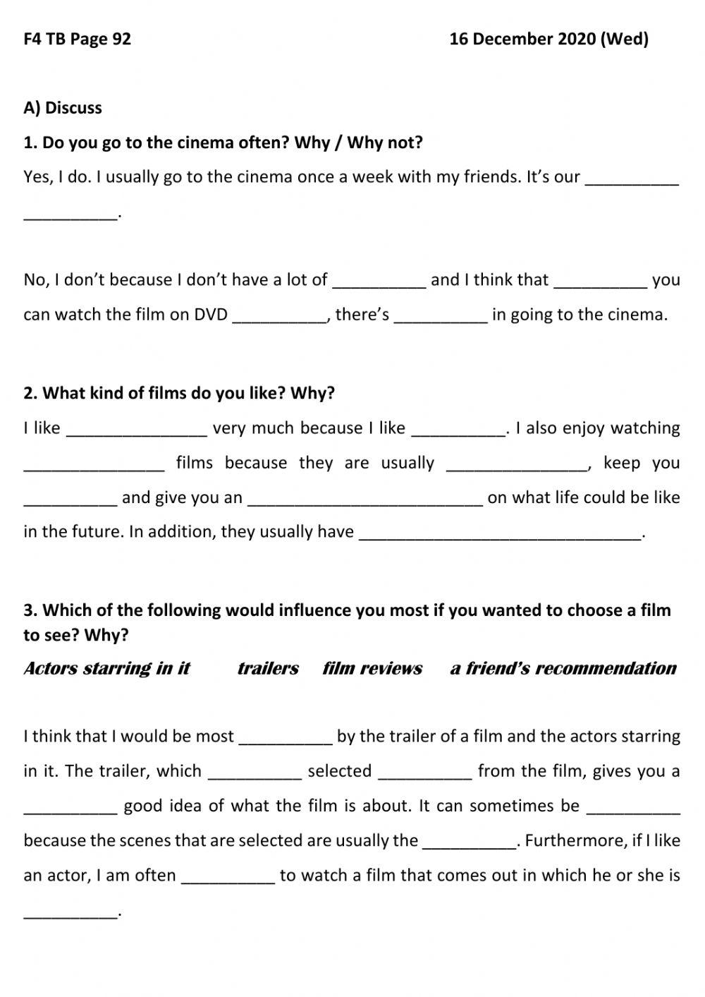 F4 Tb Page 92 594416 Yew Hau Ee Live Worksheets