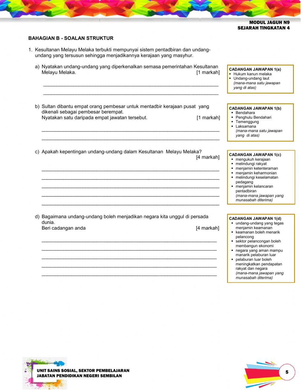 Sej ting 4 bab 1 worksheet | Live Worksheets