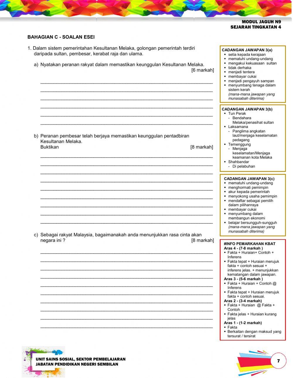 Sej ting 4 bab 1 worksheet | Live Worksheets