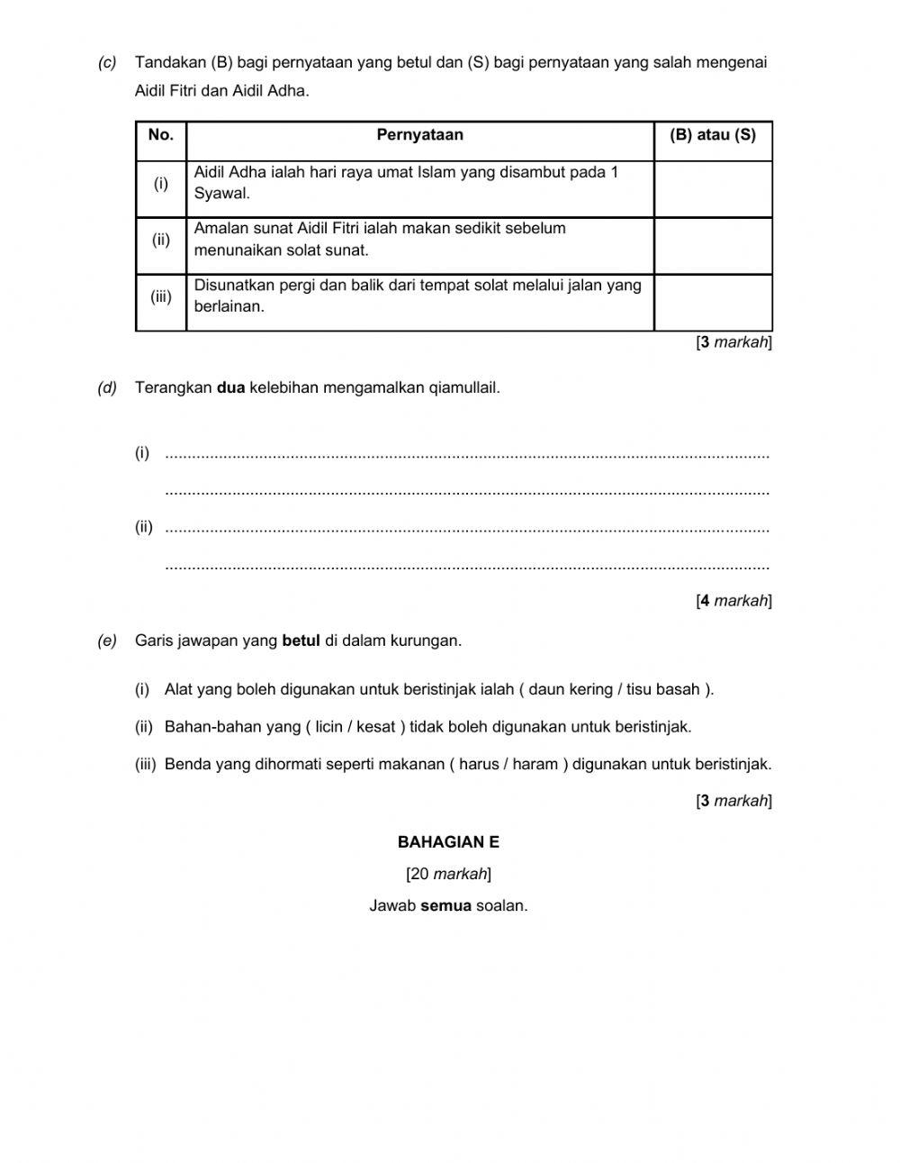 Peperiksaan akhiR tahun ting 3 SUBJEKTIF worksheet | Live Worksheets