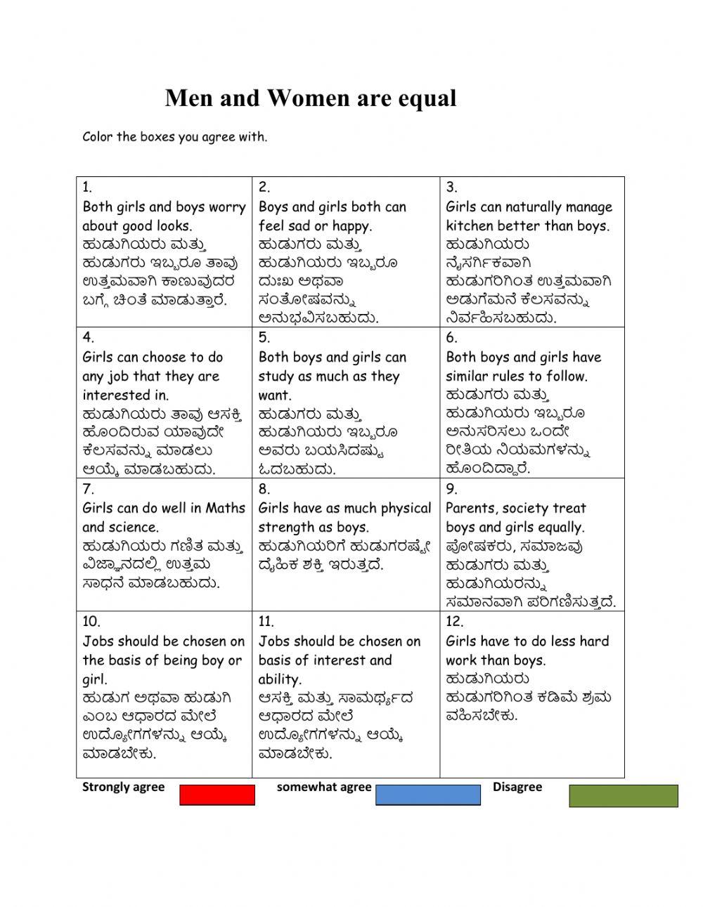 Men and Women are equal online exercise for | Live Worksheets