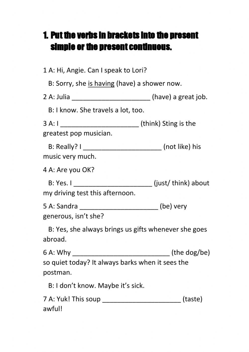 Pres simple and cont 1 worksheet | Live Worksheets