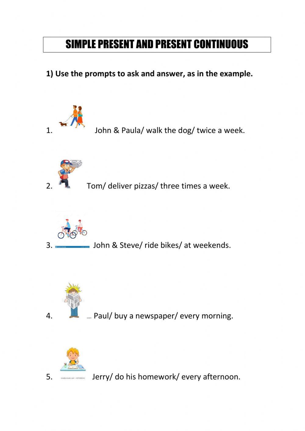 Pres simple and cont 2 worksheet | Live Worksheets