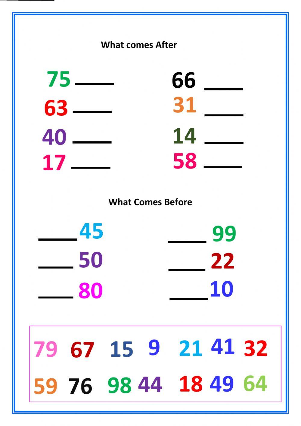 After & Before … | Free Interactive Worksheets | 596062