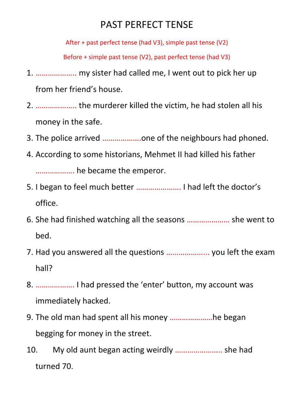 Present Perfect Tense (After - Before) worksheet | Live Worksheets