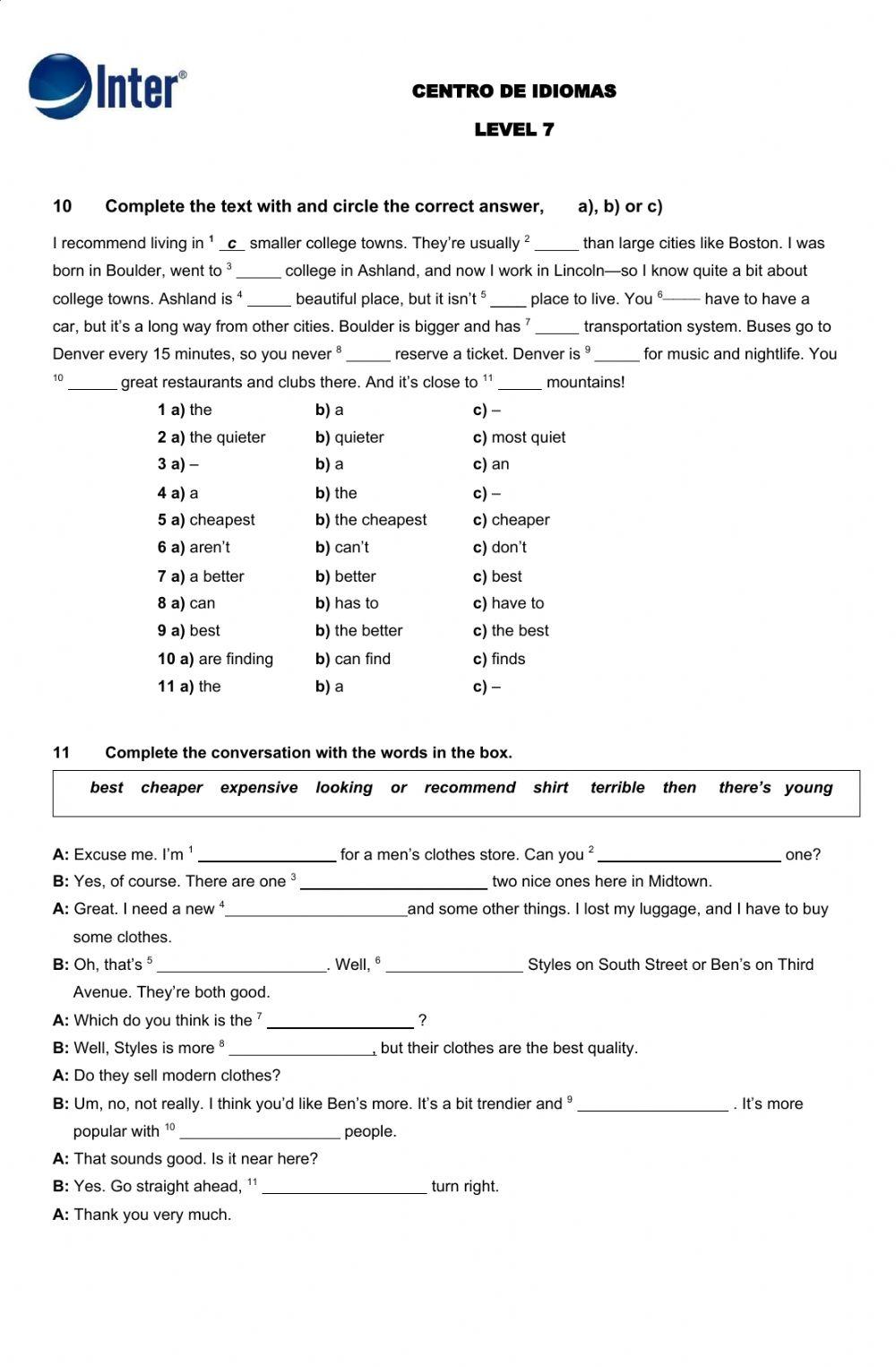 Exam level 7 part 5 worksheet | Live Worksheets